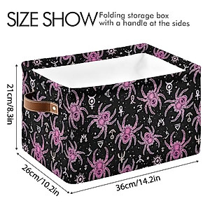 Halloween Spider Pink Storage Basket Bins Foldable Toy Baskets Organization with Handles Laundry Hamper for Office Bedroom Clothes Bedroom Living Room,2 pcs