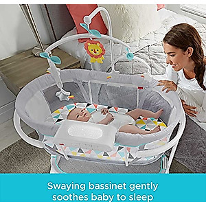 Fisher-Price Baby Bedside Sleeper Soothing Motions Bassinet With Lights Music Vibrations & Overhead Mobile, Windmill