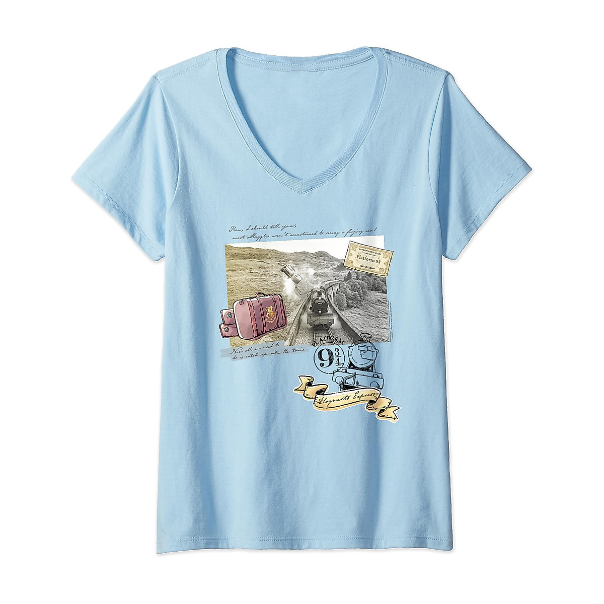 Harry Potter Hogwarts Express Flying Ford Anglia V-Neck T-Shirt