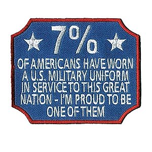 Bayonet Design - US Veterans Wax Backed Embroidered Novelty Patch - 7% Veterans - Intended for Veterans of The US Army, US Marines, US Navy, US Air-Force - 4 X 3 1/4 in. Non merrowed Edge