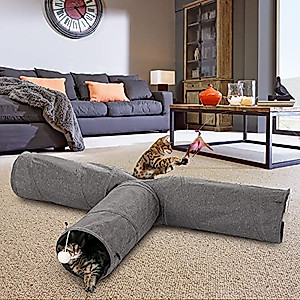 Ownpets Cat Tunnel, 3 Way Collapsible Kitty Tunnel 47 inch Long Cat Tube with Plush Ball & Feather Toy, Large Cat Play Tunnel for Indoor Cat, Kitten, Puppy, Rabbit,and Mongoose