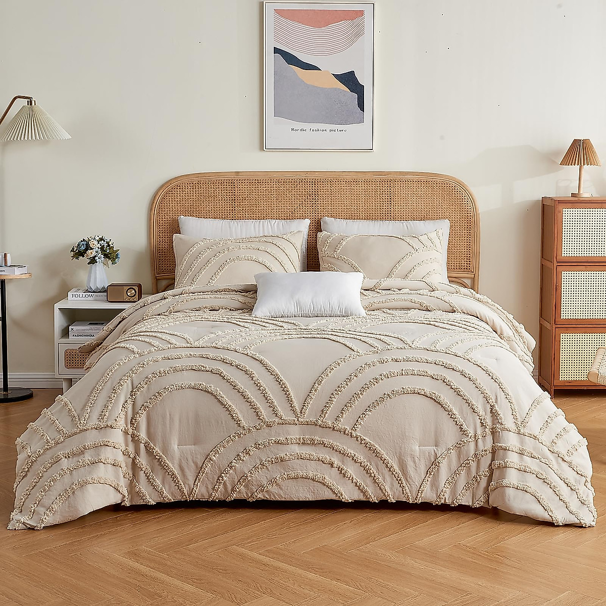 ENJOHOS Twin XL Comforter Set for College Girls - Twin Size Boho Beige Tufted Rainbow Comforter, 2 Pieces Rainbow Bedding for All Season, Lightweight Soft Microfiber Comforter with 1 Pillowcase