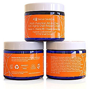 SeoulCeuticals Korean Skin Care 97.5% Snail Mucin Repair Cream - Korean Moisturizer Day Night Cream Snail Mucin Extract - All In One Recovery Power For The Most Effective K Beauty Routine 2oz
