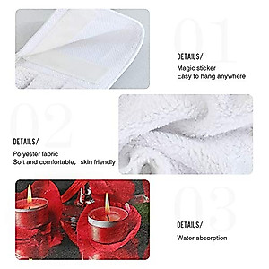 Red Wine in Glasses Red Rose Candle 2 Pcs Hanging Kitchen Hand Towels, Hanging Tie Towels with Hook & Loop Washcloth Dishcloths Sets Decorative Absorbent Tea Bar Bath Hand Towel