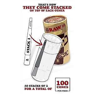 RAW Cones Classic King Size | 100 Pack | Natural Pre Rolled Paper with Tips and Packing Tubes Included