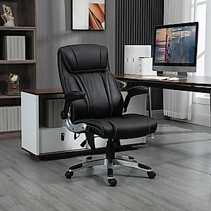 Vinsetto Executive Massage Office Chair with 6 Vibration Points, Heated Faux Leather Computer Desk Chair with Flip-up Armrest, Adjustable Height, Swivel Wheels, Black