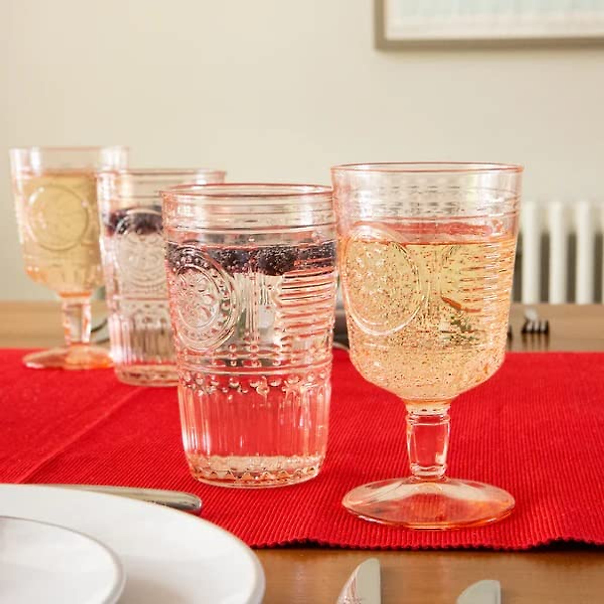 Bormioli Rocco Romantic Set Of 4 Stemware Glasses, 10.75 Oz. Colored Crystal Glass, Cotton Candy Pink, Made In Italy.