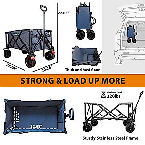 SKYMANOR Collapsible Wagon Heavy Duty Folding Wagon Cart with Big Wheels, All Terrain Beach Wagon Cart for Sand, Utility Portable Foldable Garden Cart for Outdoor Camping Shopping Shopping (Gray)