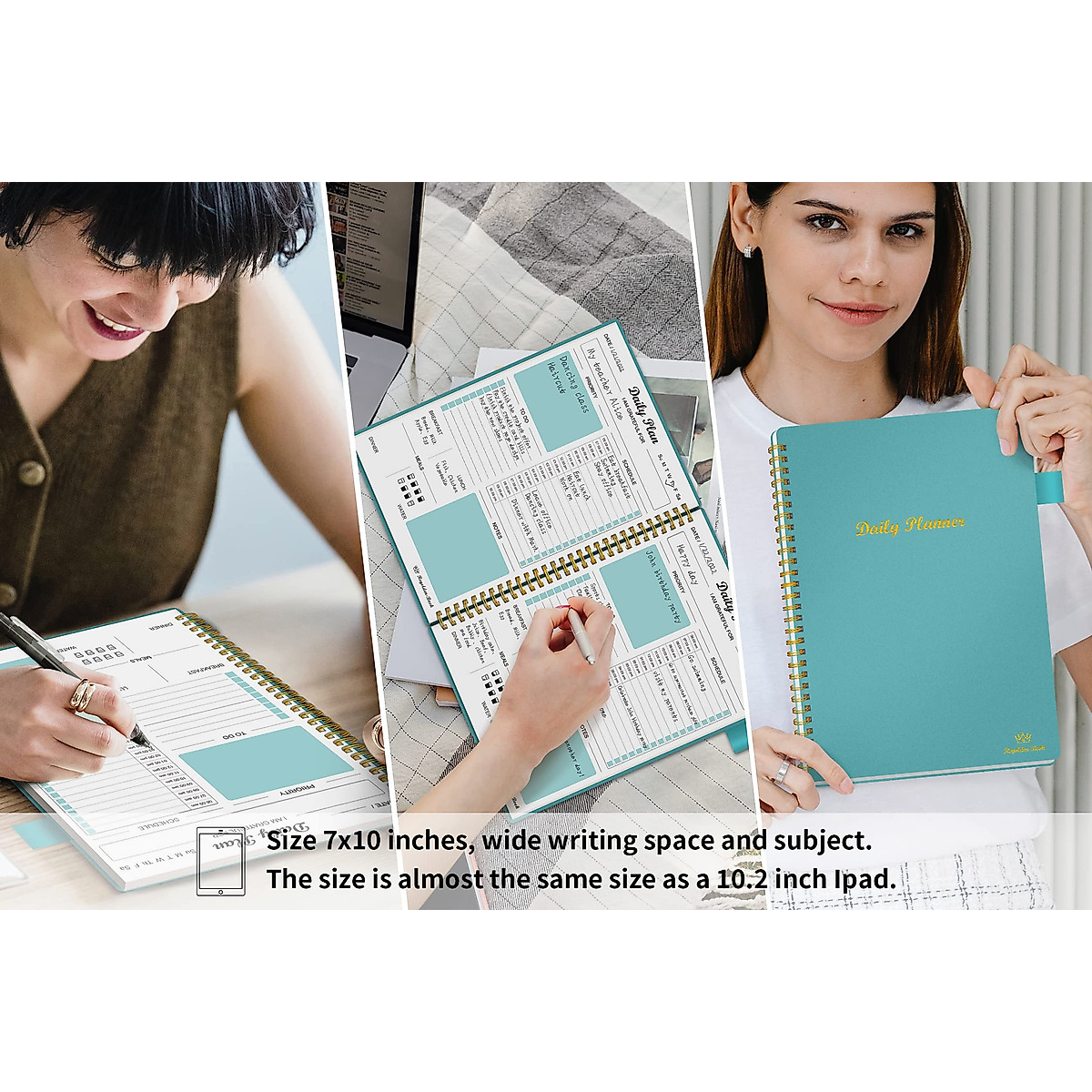 Daily Planner Undated, To Do List Notebook with Hourly Schedule Regolden-Book Calendars Meal, Spiral Appointment Organizers Notebook for Man/ Women, Pocket,Pen Loop, 160 Pages (7x10")