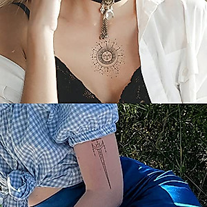 Esland Realistic Moon Sun Stars Space Planets Chain Temporary Tattoos Vertical Spine Tattoo Stickers for Women Men