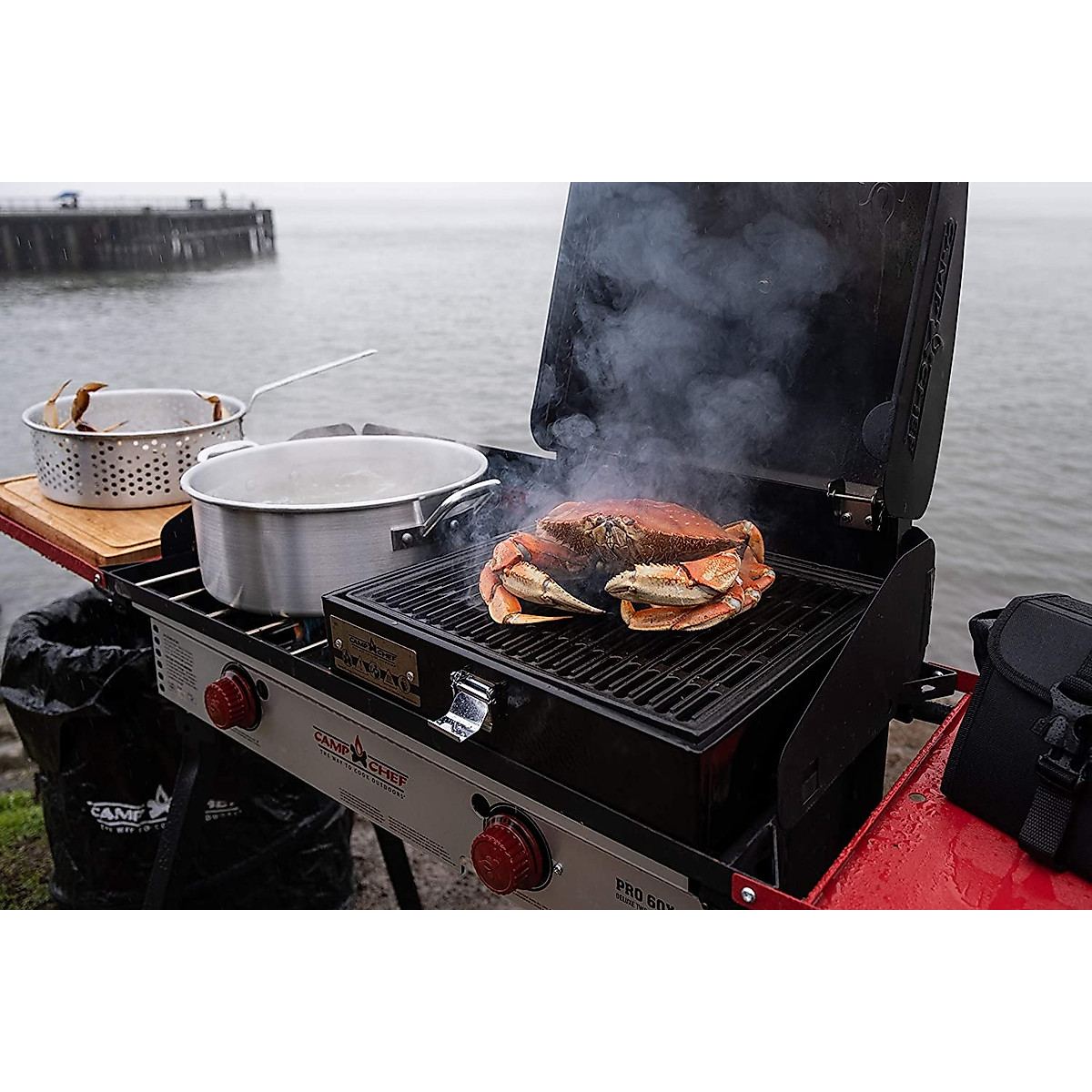 Camp Chef Guy Fieri's Pro 14 Bundle & More - Pro60X Bundle for Outdoor Cooking - Double Burner Stove - 12" Cast Iron Skillet - 1-Burner BBQ Box - Fry Griddle - Chef's Utensil Set