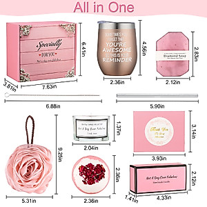 STRJOYNY Valentines Day Birthday Gifts Spa Bath Set Box Gift Wine Tumbler Basket Self Care Mother's Day Presents Gift for Her, Wife, Mom, Sisters, Female, Besties, Friends, Women