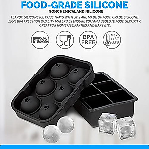 Ice Cube Trays Silicone (Set of 2) Whiskey Ice Ball Mold, Ice Ball Maker Mold, Round Ice Cube Mold, Sphere Ice Cube Mold, Square Large Ice Cube Tray for Cocktails & Bourbon - Easy Release BPA Free