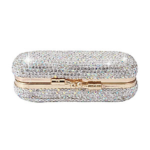 CALIDAKA Lipstick Case Holder with Mirror Crystal Lipstick Organizer for Travel Ladies Fashion Portable Glitter Shiny Diamonds Rhinestone Clip Holder Luxury Lip Gloss Makeup Storage Bag