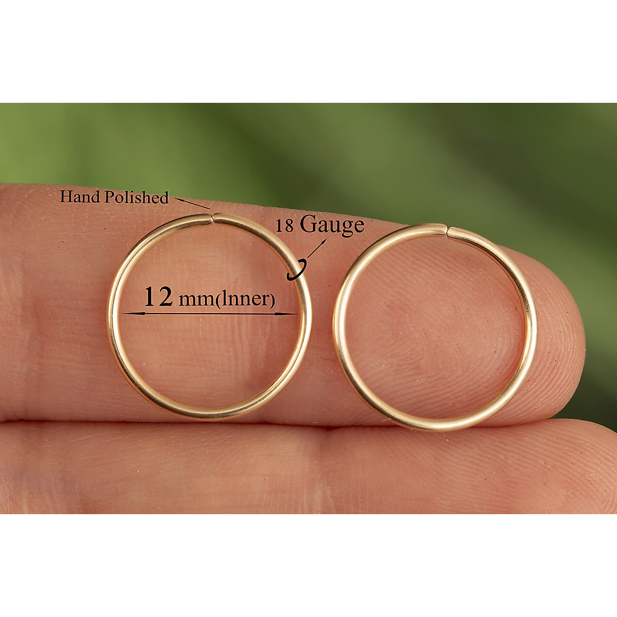 14k Gold Filled Conch Hoop Earrings for Women, 12mm 18 Gauge (Gold, 12mm 18 gauge / 1 pair)