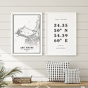 Dear Mapper Abu Dhabi United Arab Emirates View Abstract Road Modern Map Art Minimalist Painting Black and White Canvas Line Art Print Poster Home Decor (Set of 3 Unframed) (16x24inch)