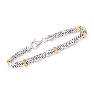Ross-Simons Sterling Silver and 14kt Yellow Gold Cuban-Link Bracelet. 7 inches