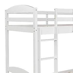 L-Shaped Triple Bunk Bed, Twin Over Twin Corne Bunk Bed Attached a Twin Loft Bed,Triple Bunk for Kids,3 Bed Bunk Beds with Guardrails and Angle Ladder for Boys Girls Teens