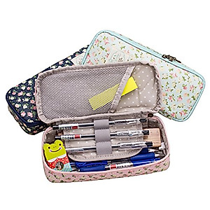 Cute Pencil Case Large Capacity Floral Pencil Pouch Stationery Organizer Multifunctional Cosmetic Makeup Bag Holder for Pencils Pens (Style-02)