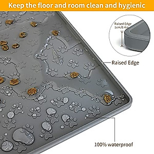 Ptlom Pet Placemat for Dog and Cat, Mat for Prevent Food and Water Overflow, Suitable for Small, Medium and Big Pet, 18" 12", Grey, Silicone