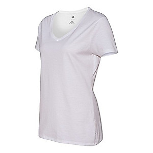 Hanes Womens 4.5 Oz., 100% Ringspun Cotton Nano-T V-Neck T-Shirt (S04V)- White,Large