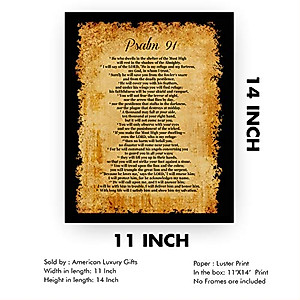 Psalm 91-"He Will Call Upon Me and I Will Answer Him" Bible Verse Wall Print-11 x 14" -Ready To Frame. Inspirational Scripture Print w/Replica Weathered Scroll Design. Ideal Home-Office-Church Décor.