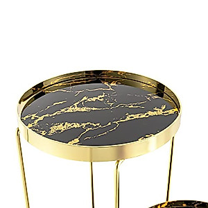 Bathroom Vanity Countertop Organizer - 3 Tier Makeup Counter Organizer Small Tiered Trays with Mirror Glass Trays for Home and Kitchen (Black Gold)