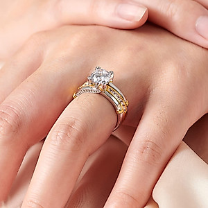 Blongme Wedding Engagement Rings Set for Women 925 Sterling Silver Round CZ Anniversary Band Promise Bridal Size 8