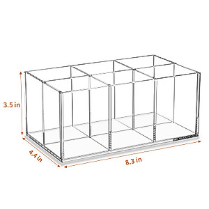 HIIMIEI Clear Makeup Brush Holder Organizer Acrylic 6-Slots Cosmetic Brushes Storage Organizer for Vanity Countertop