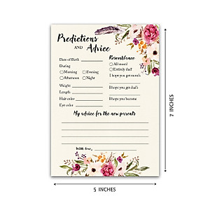 BOHO Prediction and Advice Cards - Pack of 25 - BOHEMIAN Pink GIRL Baby Shower Games, Floral Wishes for New Parents Mom & Dad to be Mommy & Daddy Message, Coed Shower Activity Keepsake Book G400-PDAV