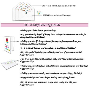 100 Happy Birthday Cards Bulk, Large 5x7 Inch Assorted, with Envelopes ,Stickers and Simple Greetings Inside , 10 Unique Designs, Thick Card Stock Box Set