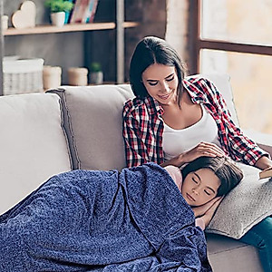 QUILTINA Super Value Fleece Throw Blankets for Couch, Lightweight Bed Blanket with Tassel for All Seasons, Spring/Summer Soft Blanket for Decoration & Outdoor Use (60'' x 50'' Blue)