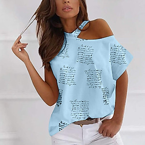 Bravetoshop Women Summer Short Sleeve Tops I Love My Mom Graphic T Shirts Casual Cold Shoulder Blouse (C-Blue,XL)