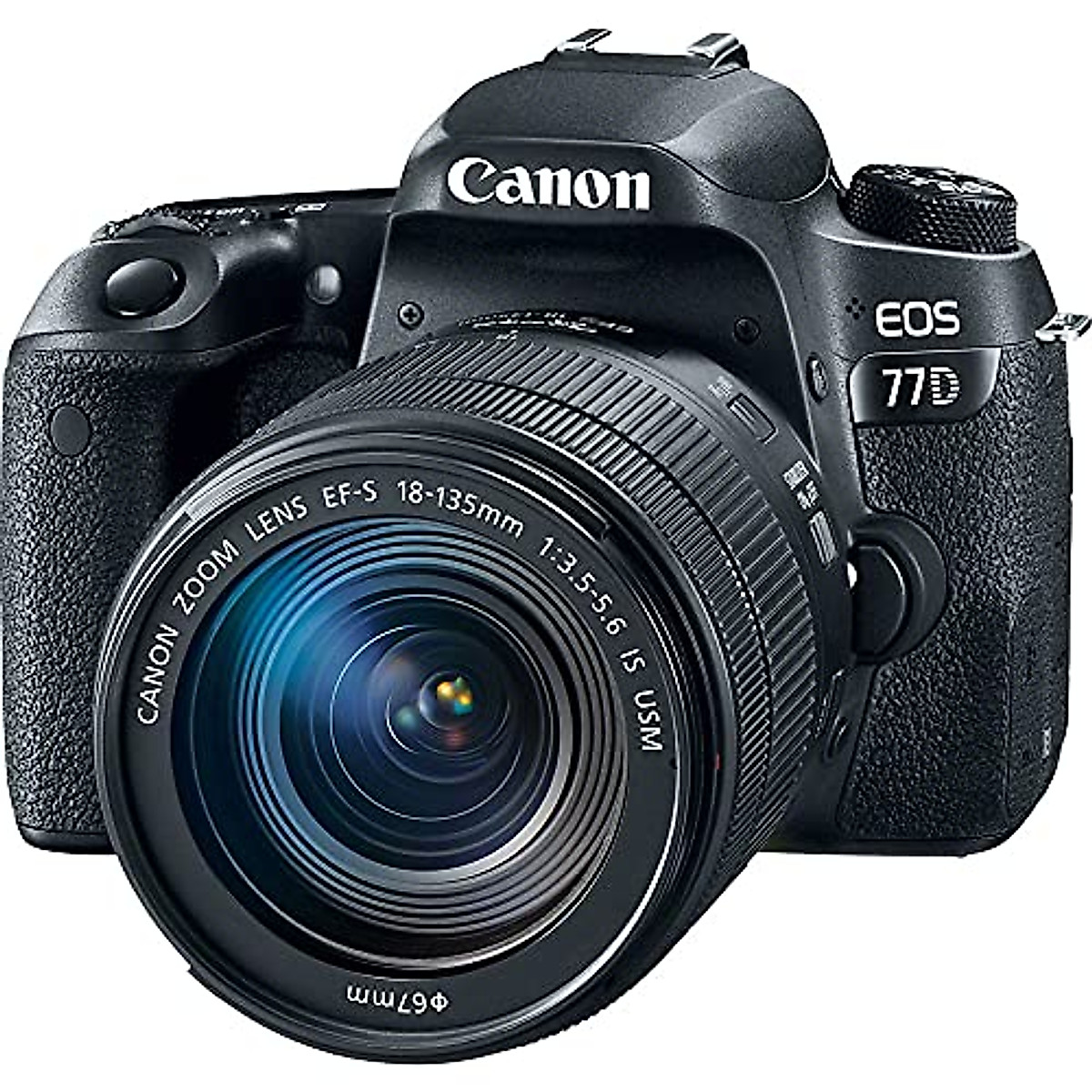 Canon EOS 77D DSLR Camera with 18-135mm USM Lens (1892C002) + 64GB Memory Card + Case + Card Reader + Flex Tripod + Hand Strap + Cap Keeper + Memory Wallet + Cleaning Kit (Renewed)