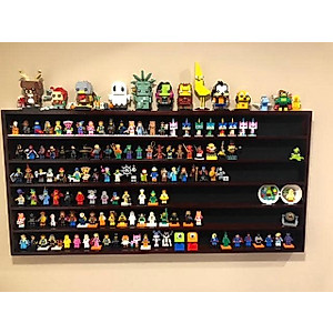 DisplayGifts Toy Minifigures Miniatures Display Case Frame Wall Cabinet Stand 200 Toys Dust Protection Mahogany Finish