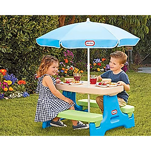 Little Tikes Easy Store Picnic Table with Umbrella, Multi Color, 42.00''L x 38.00''W x 19.75''H