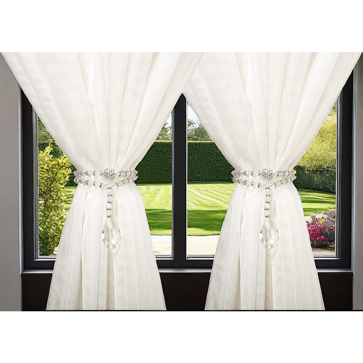 SUQ I OME 1 Pair of Luxury Crystal Beaded Magnetic Curtain Tieback and Holdback Curtain Clips Curtain Buckle Curtain Holder Blingbling Curtain Holdbacks for Drapes,Crystal