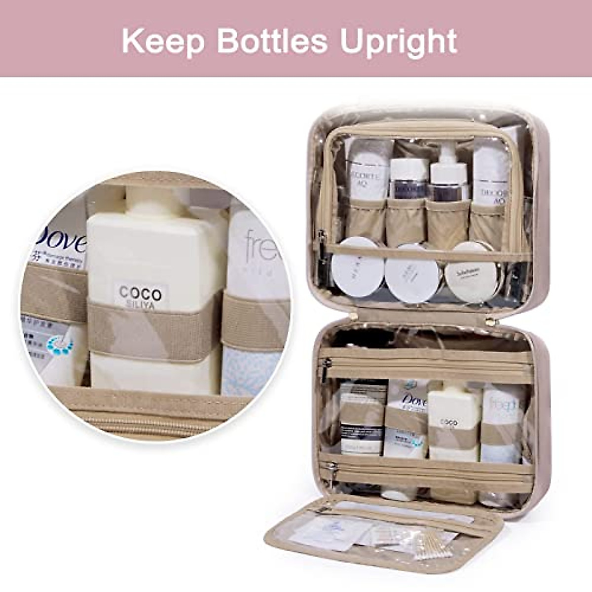 MIZATTO Toiletry Bag for Women, Hanging Travel Makeup Bag Organizer with TSA Approved Transparent Cosmetic Bag for Full Sized Toiletries, Makeup Brushes, Travel Accessories