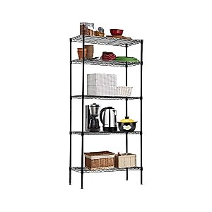 TYNB 5 Tier Steel Wire Shelf Metal Storage Rack NSF Commercial 14' D x 24' W x 60' H 750Lbs Adjustable Leveling Feet Wire Shelving Unit for Office Restaurant Kitchen Pantry Rack Black