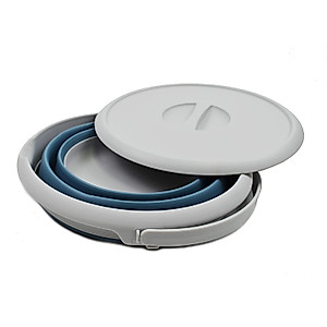 SAMMART 8.5L (2.2 Gallon) Collapsible Plastic Bucket with Lid - Foldable Round Tub with Lid - Portable Fishing Water Pail - Space Saving Outdoor Waterpot. Size 31cm Dia (Grey/Steel Blue, 1)