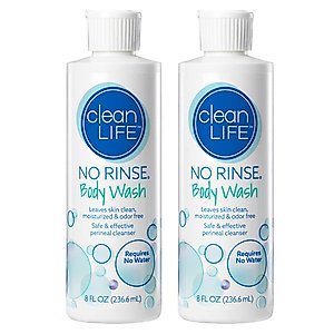 No-Rinse Body Wash, 8 fl oz - Leaves Skin Clean, Moisturized and Odor-Free, Rinse-Free Formula (Pack of 2)