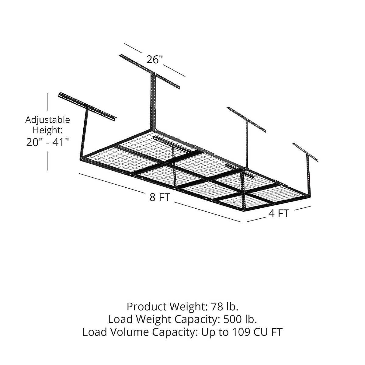 Titan Attachments Overhead Storage Rack 4' x 8' Adjustable Height