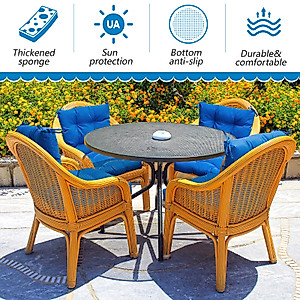 Marsui 4 Pcs Outdoor Indoor High Back Chair Cushions Patio Furniture Tufted Pillow with Ties All Weather Replacement Outdoor Rocking Chair Cushions, 42 x 21 Inches (Blue)