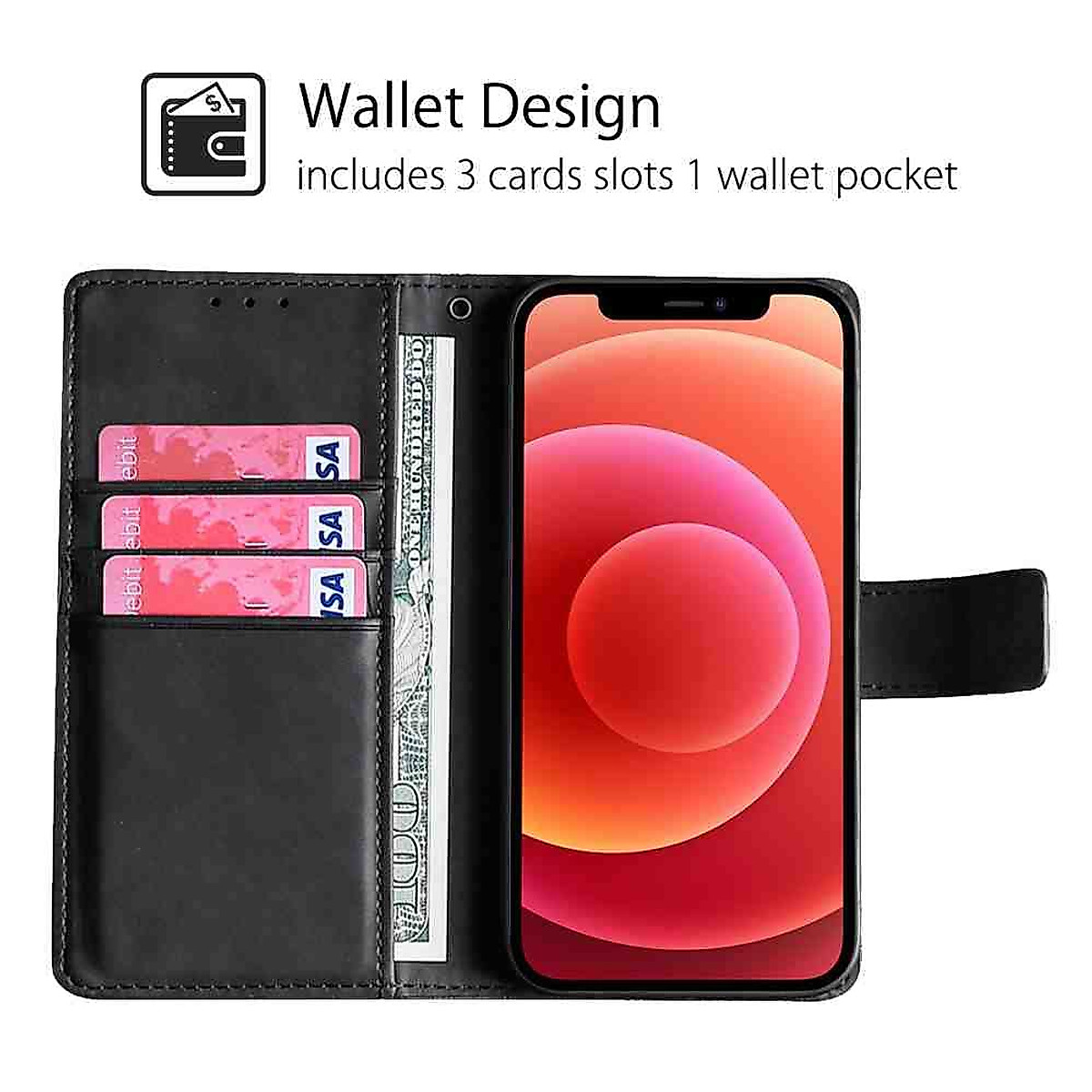 BANLEI2U Phone Cover Wallet Folio Case for Samsung Galaxy S9 Plus, Premium PU Leather Slim Fit Cover for Galaxy S9 Plus, Shock Resistant, Black
