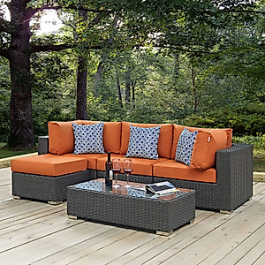 Modway Sojourn Casual Seating 10 Piece Outdoor Patio Rattan Sectional Set with Sunbrella Brand Tuscan Orange Canvas Cushions
