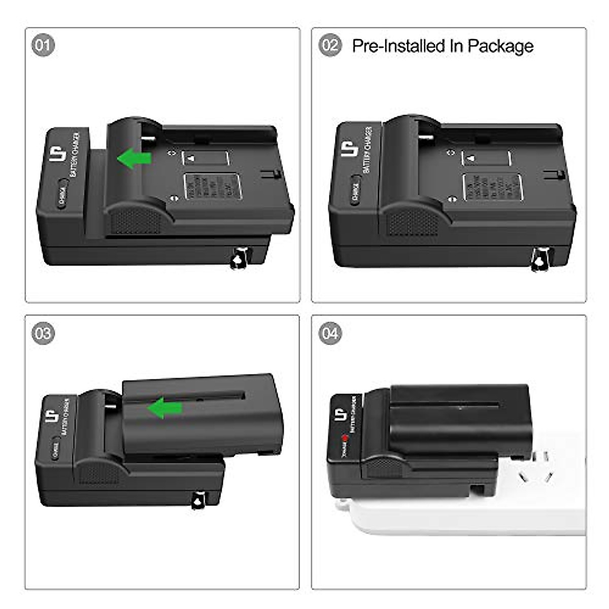 LP NP-F550 Battery Charger, Charger Compatible with Sony NP F970, F960, F770, F750, F570, F530, F330, CCD-SC55,TR516,TR716, TR818, TR910, TR917, CN160, CN-216 LED Light, Feelworld Field Monitor & More
