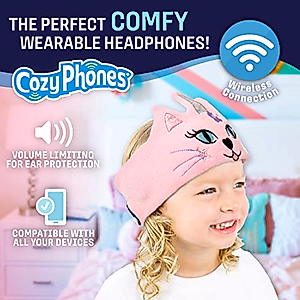 CozyPhones Kids Headphones, Headband Earphones for Children Baby & Toddlers 1-3, Stretchy & Comfy Travel Accessories - Wireless - Caticorn