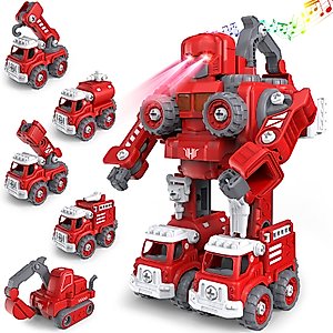 TOYABI Toys for 4-8 Year Olds 5-in-1 Fire Truck Transforming Robot Set - Take Apart Robot Firetruck STEM Toy for Boys and Girls - Ideal Christmas or Birthday Gift for Kids Ages 4 and Up