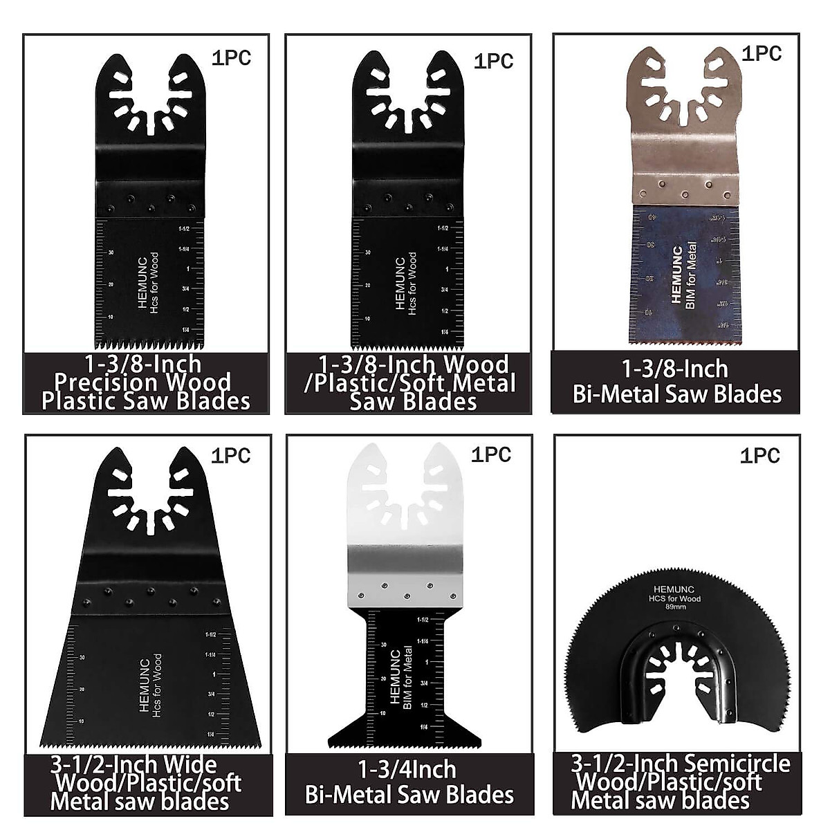 HEMUNC 64PC Oscillating Tool Blades, Oscillating Multitool Saw Blades Accessories Kit