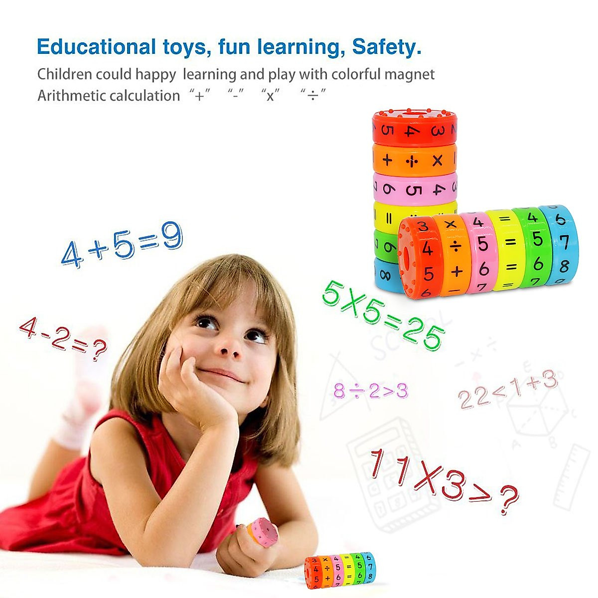 CHILHOLYD Learning Toys Math Toy Montessori Preschool Learning Educational Counting Game Numbers and Symbols Math Skills Colorful Fridge Kindergarden Educational Tools Math Blocks Great Gift for Kids